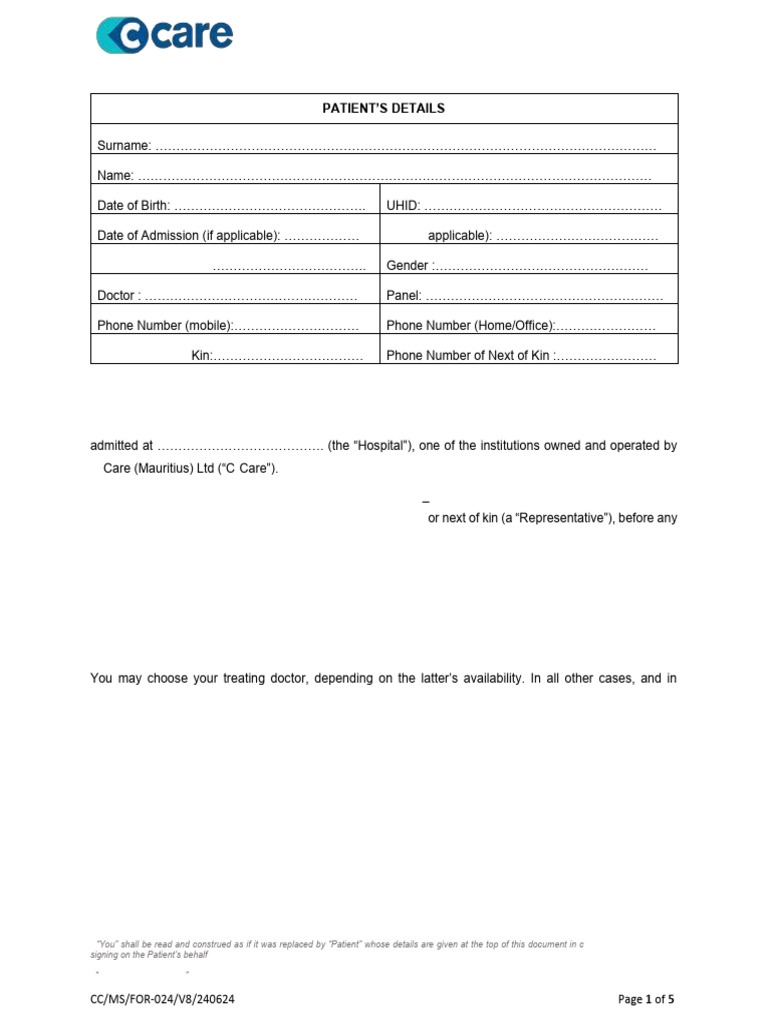 CC MS for 024 Admission Consent Form 2024 | PDF | Informed Consent ...