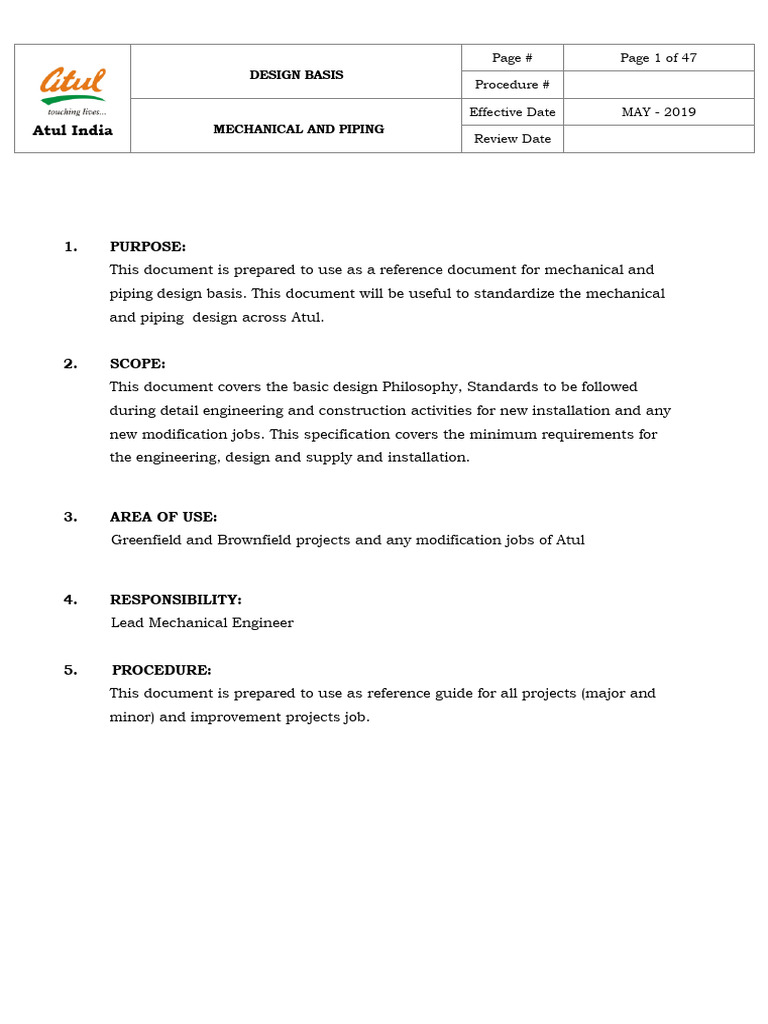 Mechanical & Piping Design Basis | PDF | Pipe (Fluid Conveyance) | Pump