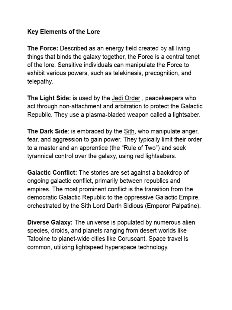 Key Elements of Star Wars Lore | PDF