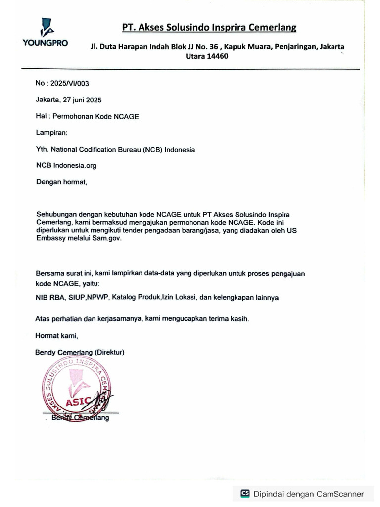 Surat Permohonan NCAGE | PDF