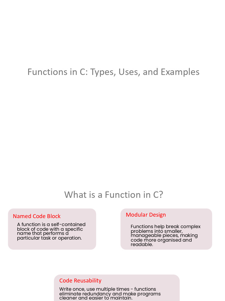 Functions in C Types Uses and Examples | PDF | Parameter (Computer ...