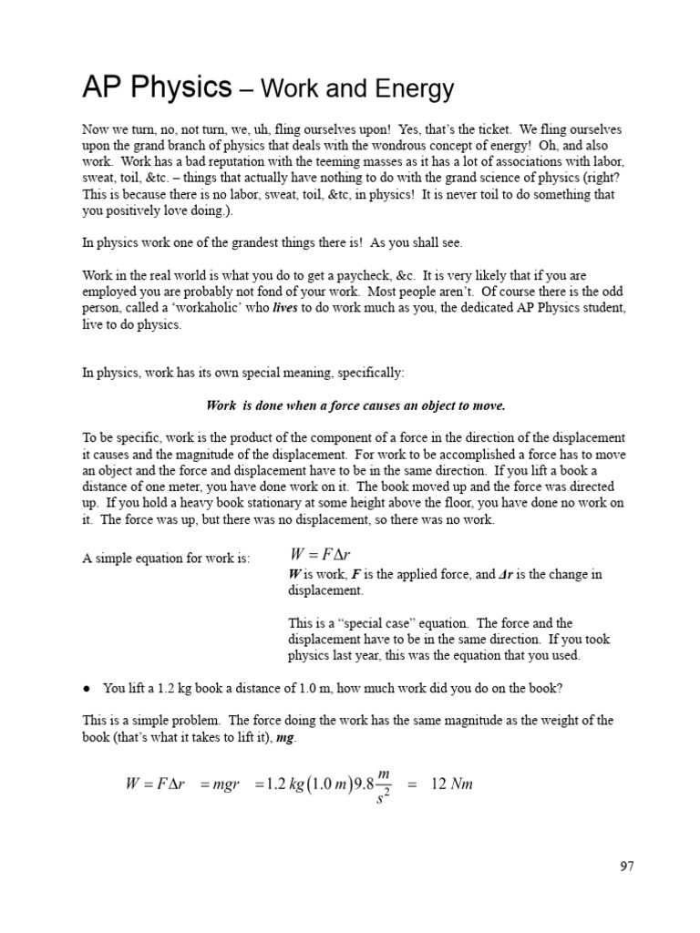 AP Physics - Work and Energy Introduction | PDF | Kinetic Energy | Force