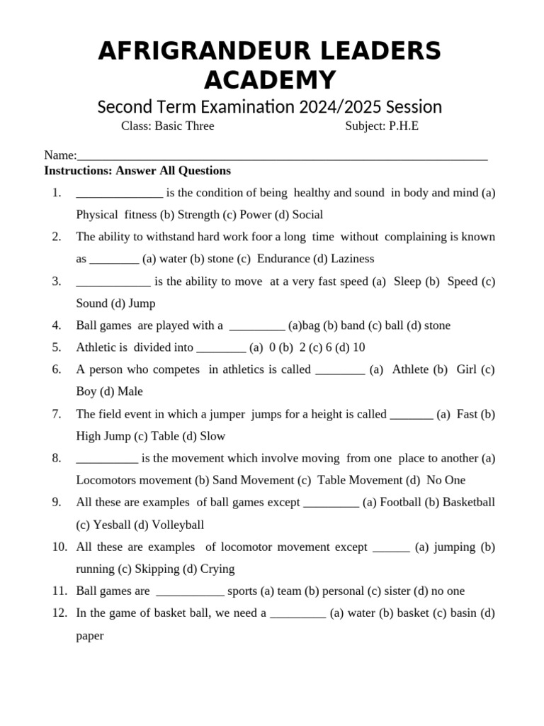 Basic Three Exam Questions 2024/2025 | PDF | Foods | Jesus