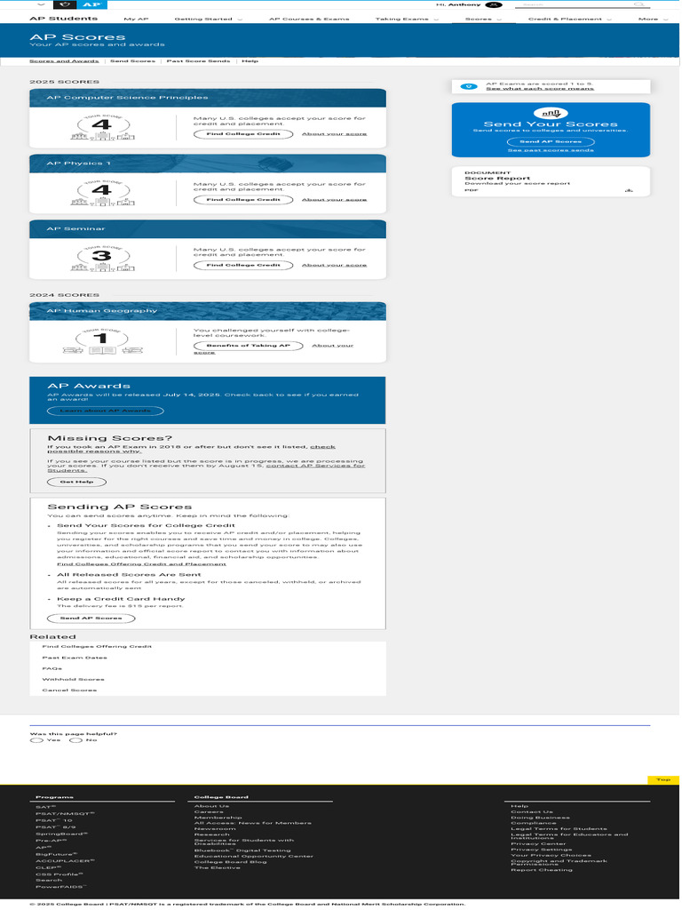View AP Scores AP Scores AP Students | PDF | Advanced Placement ...
