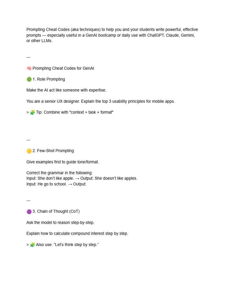 Prompting Cheat Codes | PDF