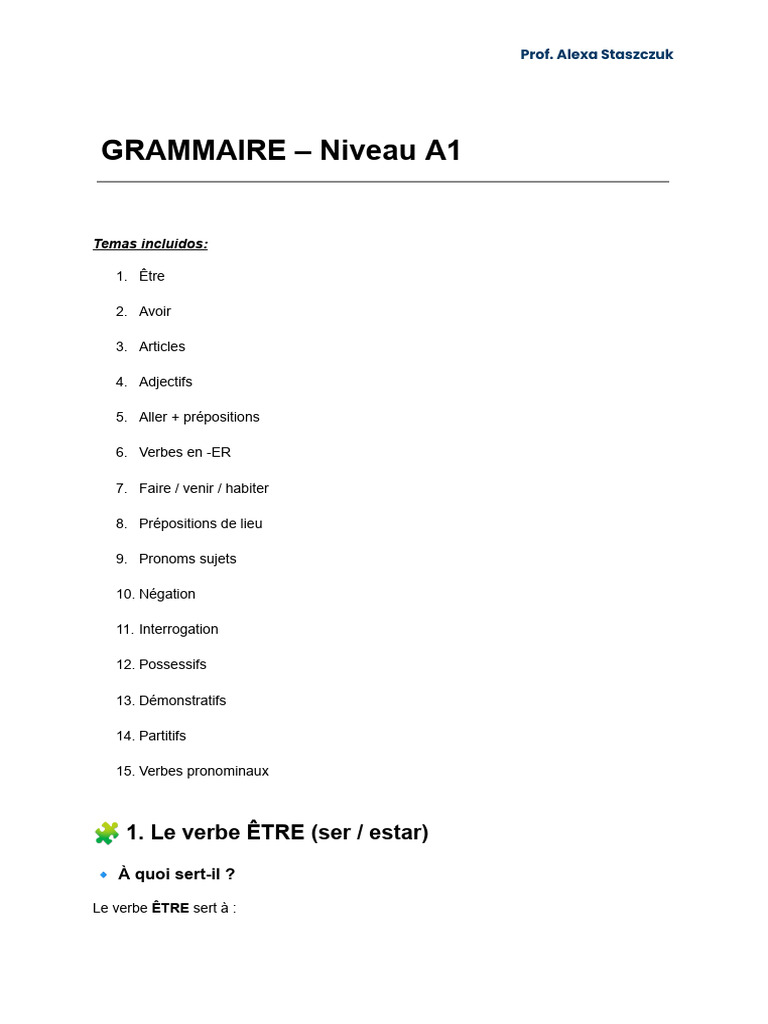 Grammaire A1 : Verbes et Adjectifs | PDF | Genre grammatical | Verbe