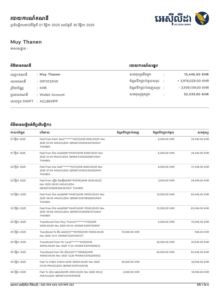 Account Statement: Nov 2025 Transactions | PDF