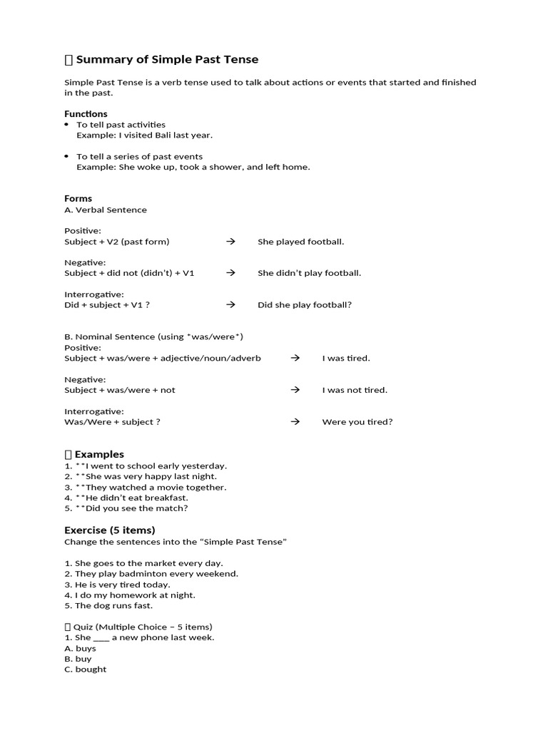 Simple Past Tense Explained | PDF
