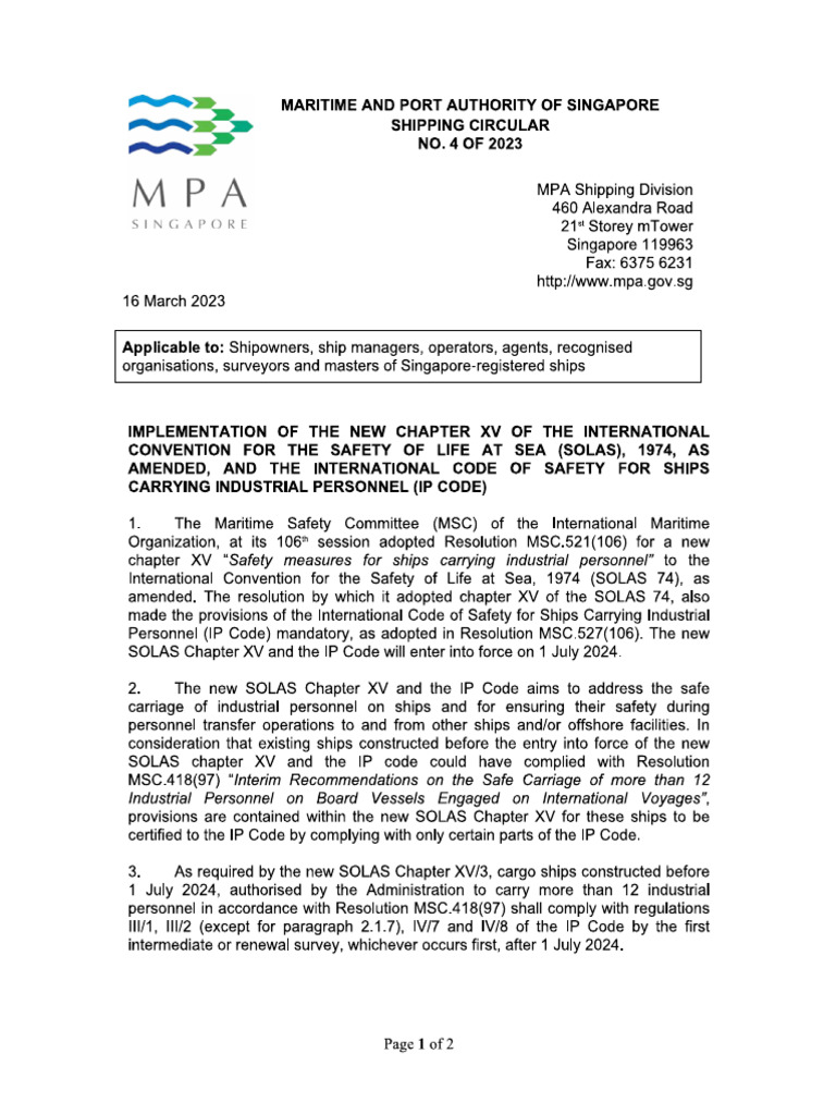 MPA Shipping Circular No.4 of 2023 | PDF