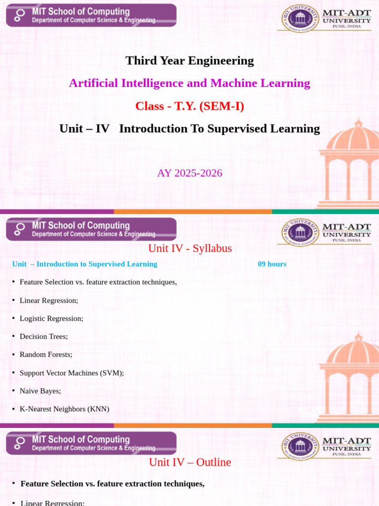 Unit 4- Introduction To Supervised Learning (1) | PDF | Support Vector ...
