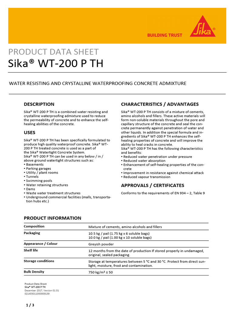 Sika wt-200 P TH | PDF | Concrete | Water