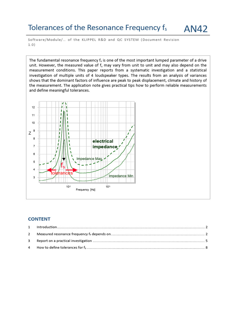 An 42 Tolerances of Resonance Frequency Fs | PDF | Resonance | Electrical Impedance