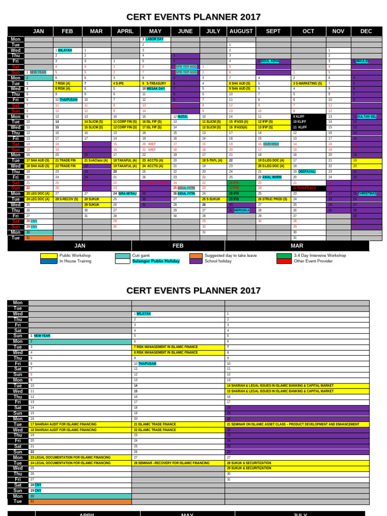 Cert Events Planner 2017 Proposed With School Holidays | PDF | Islamic ...