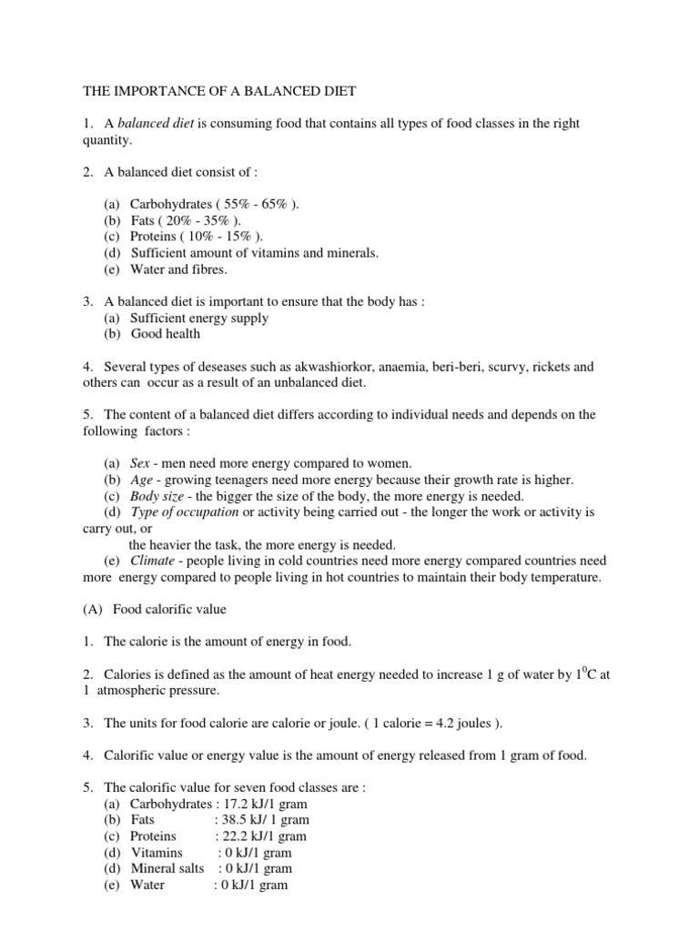 The Importance of A Balanced Diet | PDF | Calorie | Diet (Nutrition)