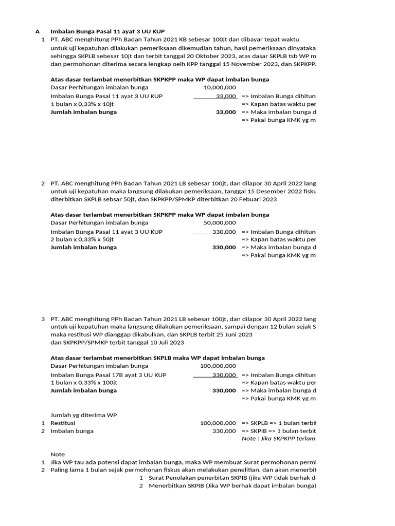 Imbalan Bunga PPh Badan Berdasarkan UU KUP | PDF
