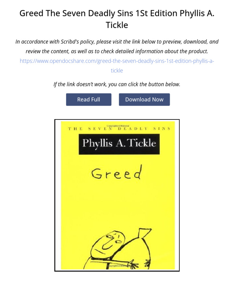Greed The Seven Deadly Sins 1ST Edition Phyllis A. Tickle available all ...