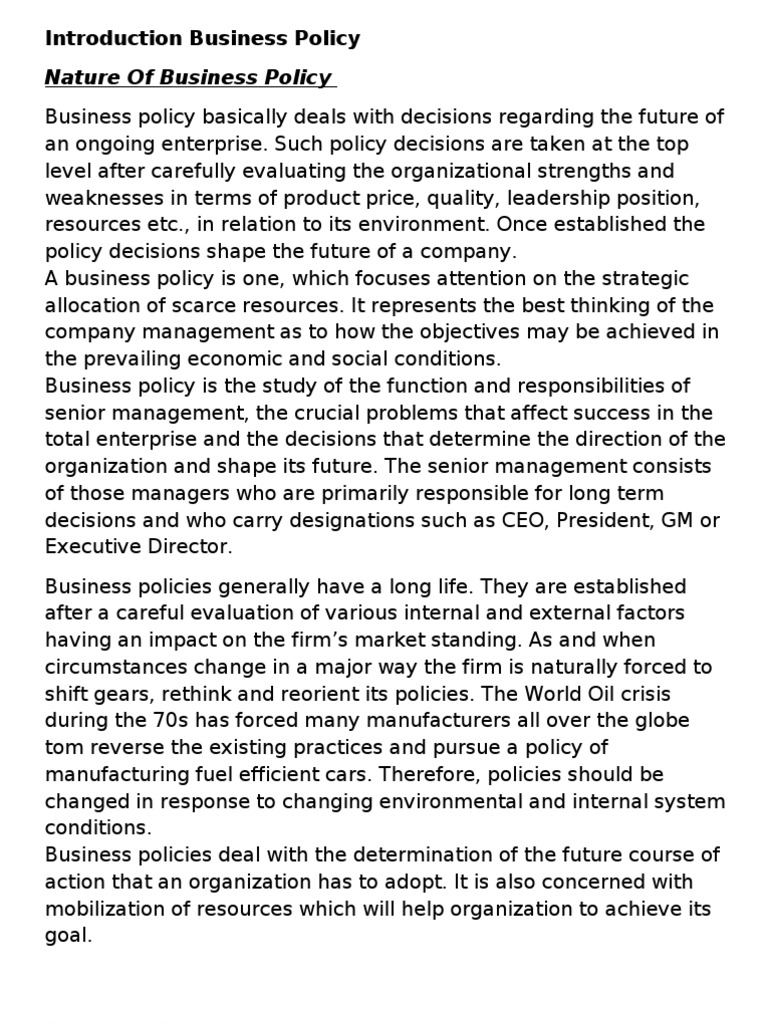 Strategic Mgt Unit 1 Pdf Strategic Management Policy