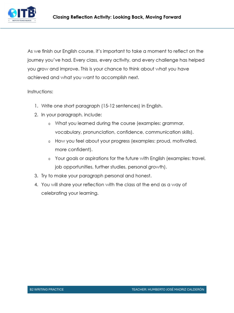English Course Reflection Activity | PDF