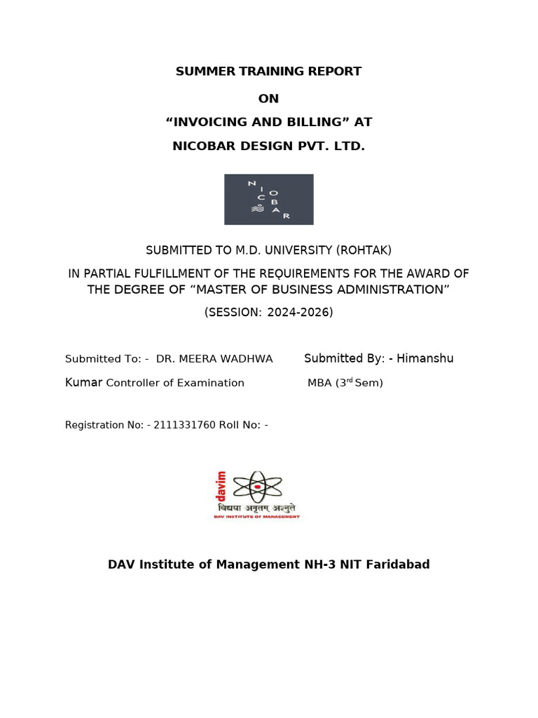 Himanshu Project Report Cover Page | PDF | Academic Degree | Career And ...