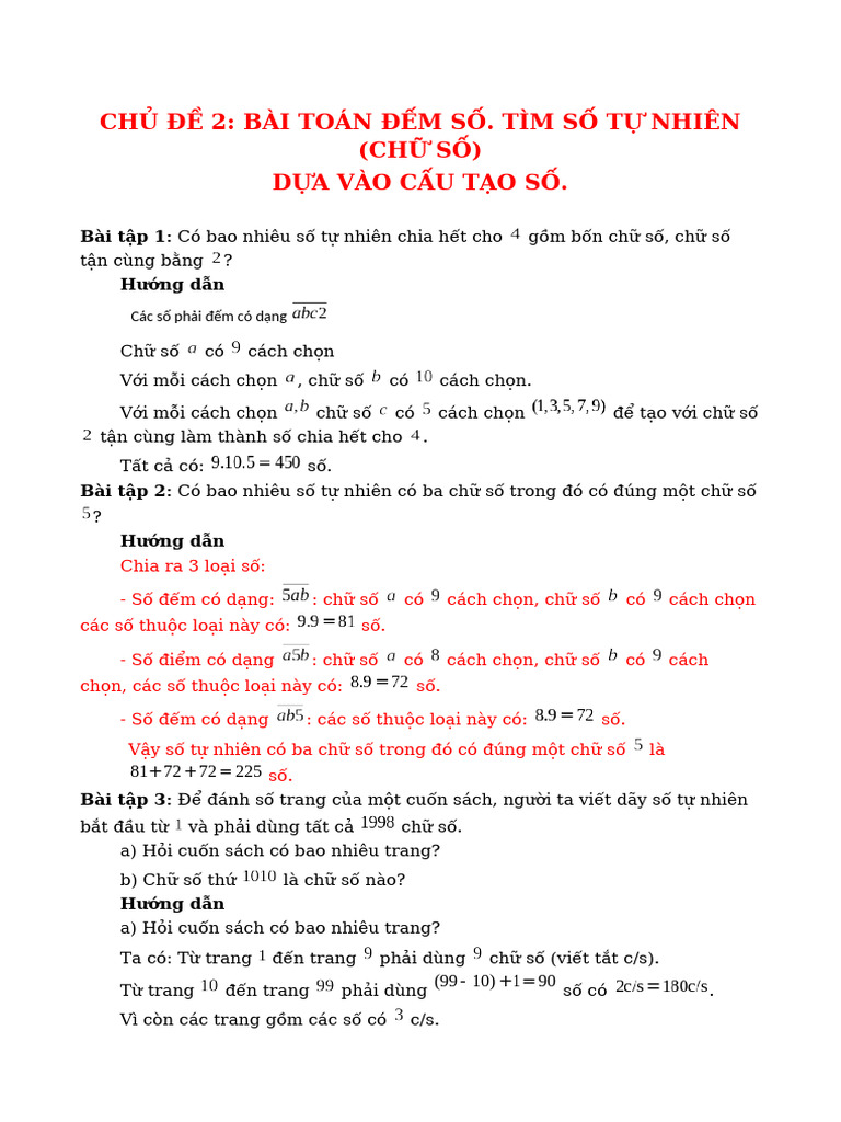 Chuyen de 2 Dem So, Tim So Tu Nhien Dua Vao Cau Tao So | PDF
