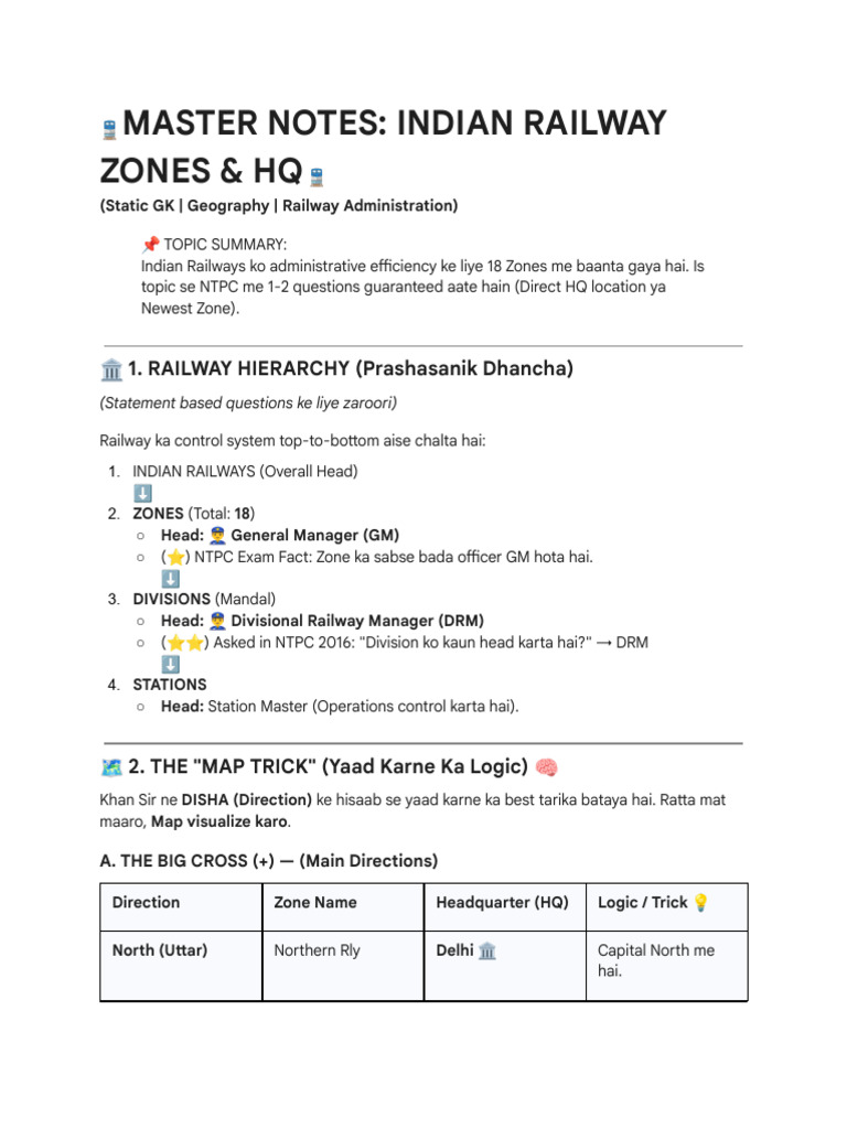 Indian Railway Zones & HQ Overview | PDF | Rail Transport