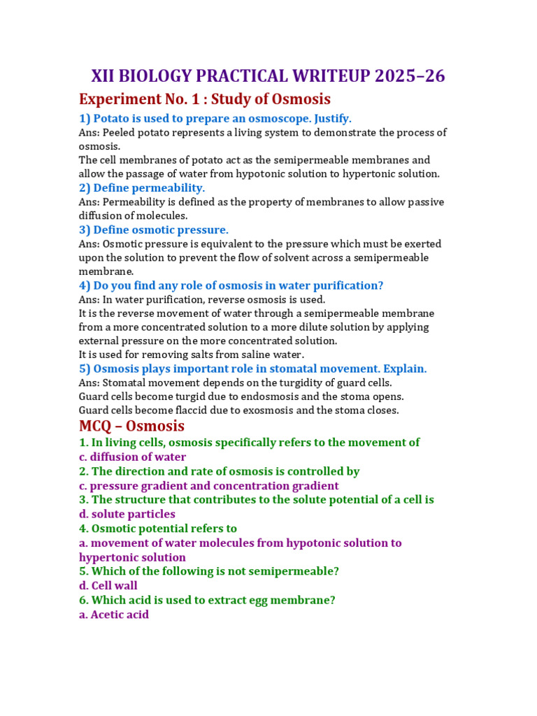 Biology Practical Writeup: Osmosis & More | PDF | Osmosis | Flowers
