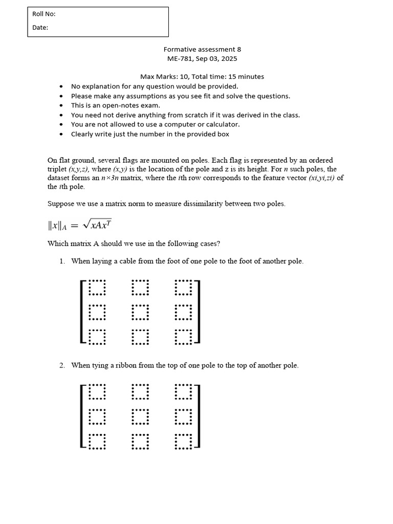 Formative Assessment on Matrix Norms and Hypothesis Testing | PDF ...