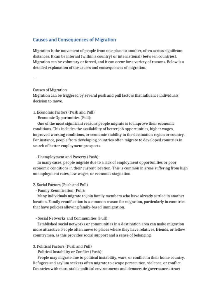 Causes and Effects of Migration Explained | PDF | Human Migration ...