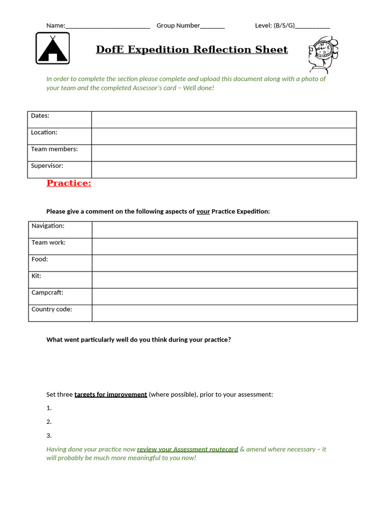 DofE Expedition Reflection Template | PDF