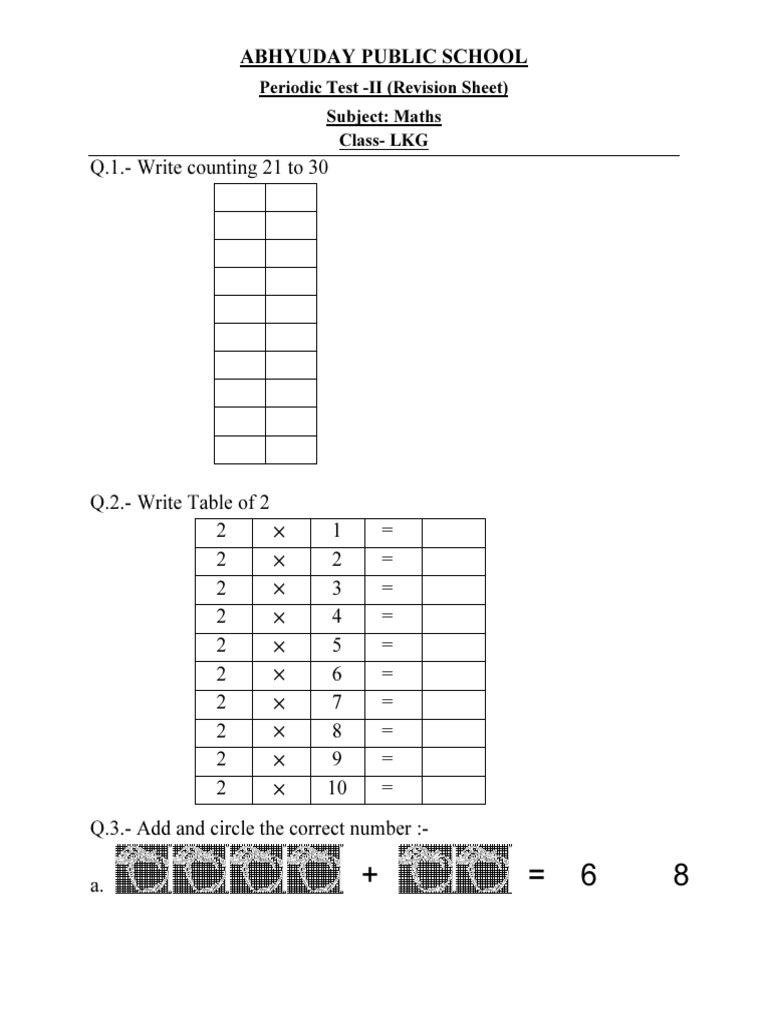 LKG Maths Revision Test Sheet | PDF