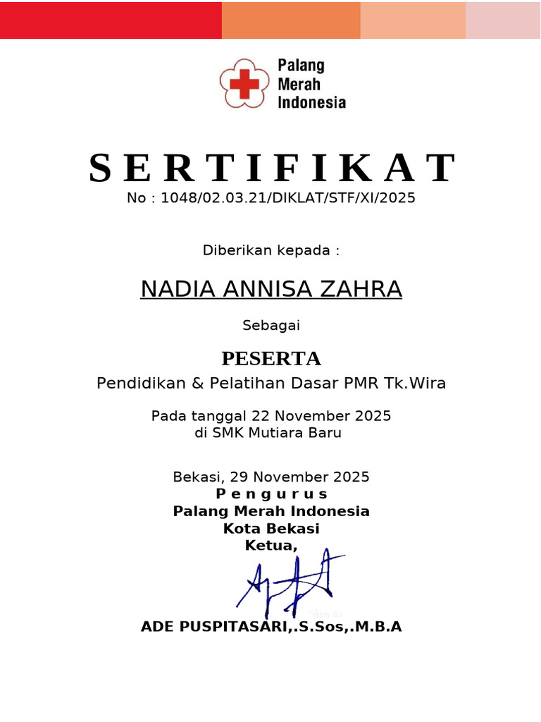 Sertifikat Pelatihan Dasar PMR 2025 | PDF