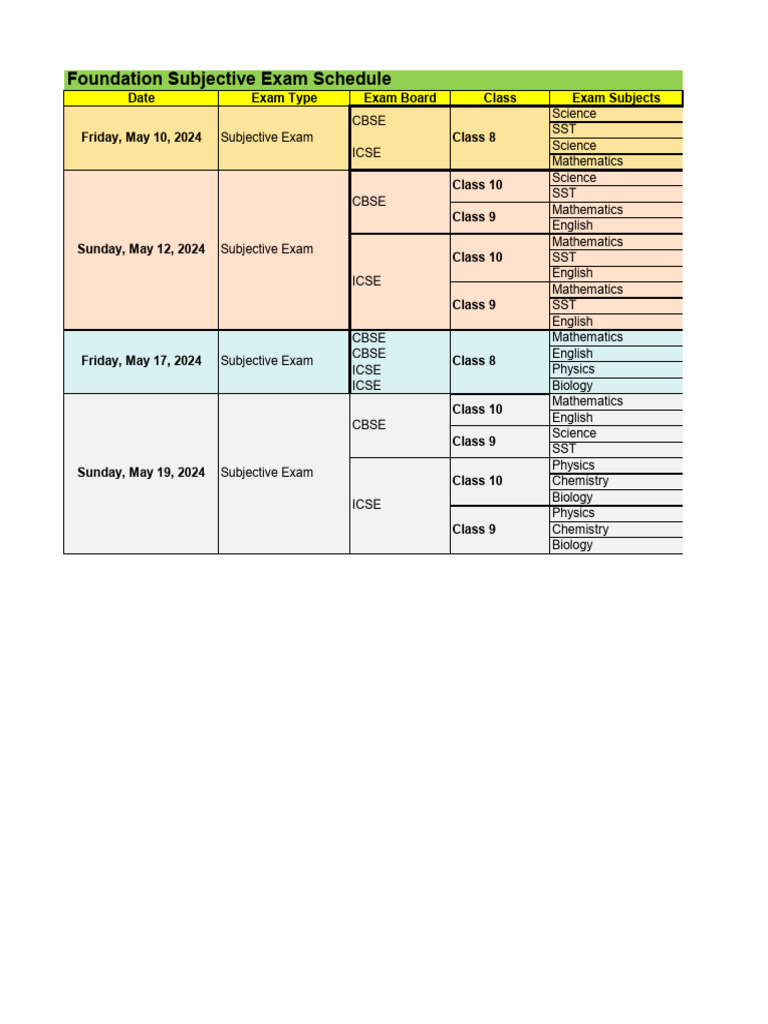Foundation Exam Timetable Gariahat VP (2024-25) | PDF | Student ...