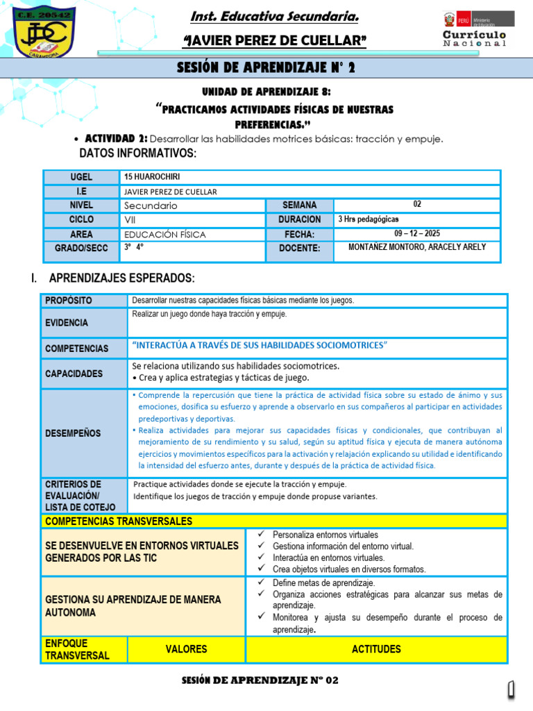 B-3°4º SES-ACT 2-E.F UND 8 | PDF | Aprendizaje | Maestros