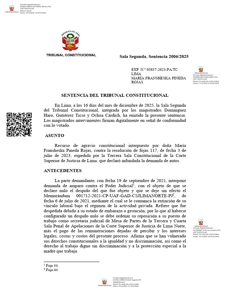 EXP. 03837-2023-PA TC | PDF | Derecho laboral | Sentencia (ley)