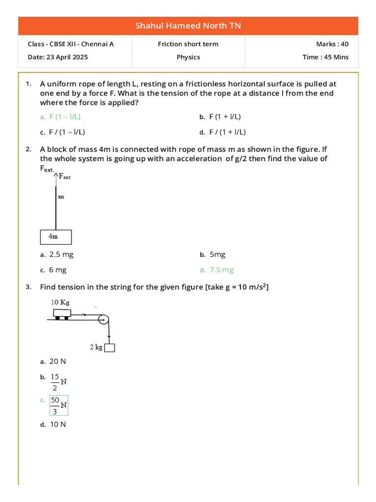 Friction Short Term (Key) | PDF | Force | Tension (Physics)