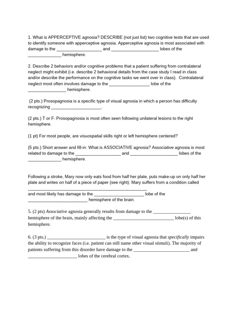 Practice Qs Higher Perception | PDF | Lateralization Of Brain Function ...