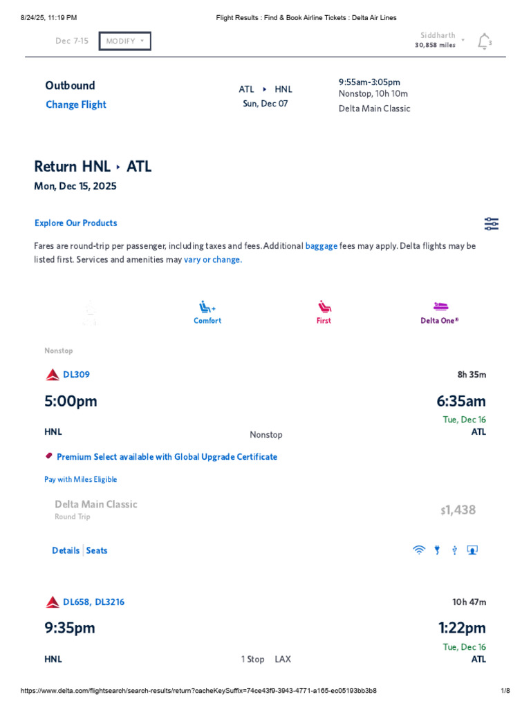 Delta Round-Trip Flights ATL-HNL | PDF