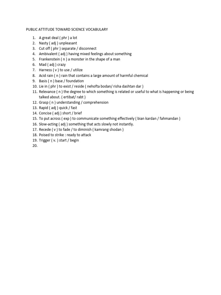 Public Attitude Toward Science Vocabulary | PDF