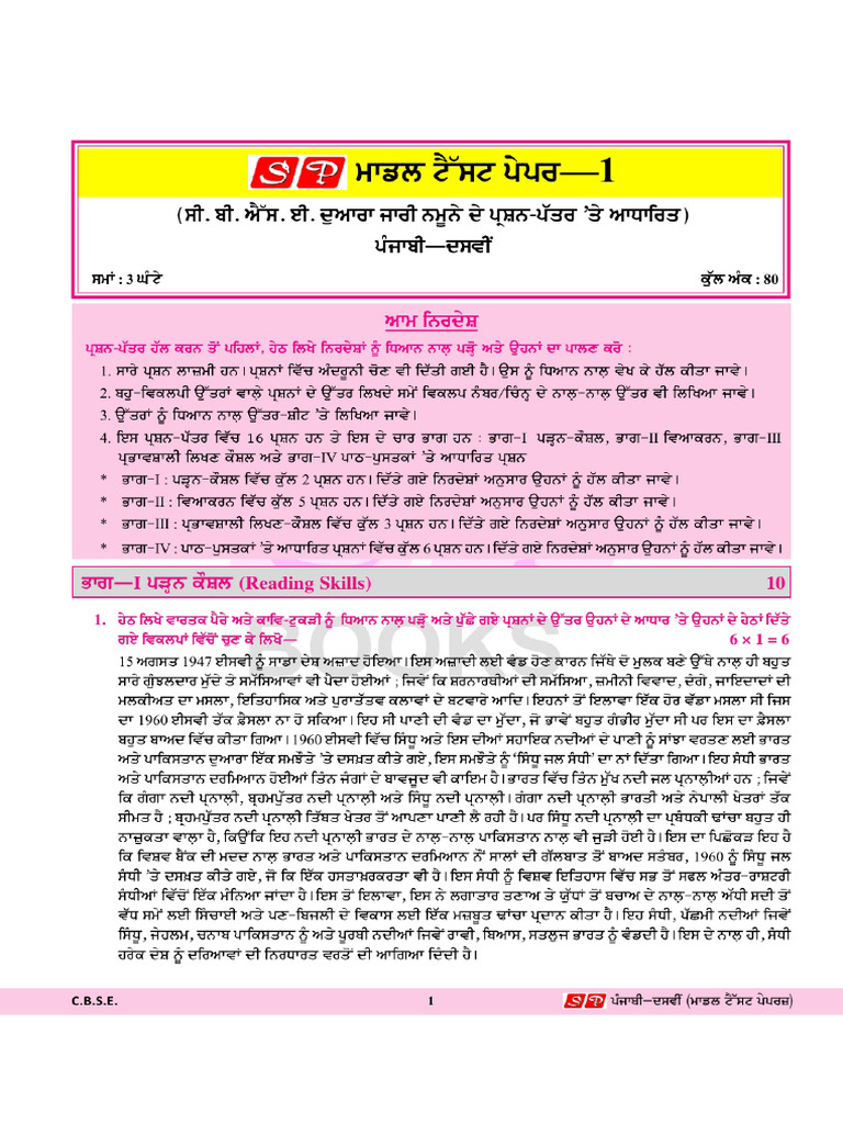 SP Sample Paper Punjabi 10 | PDF