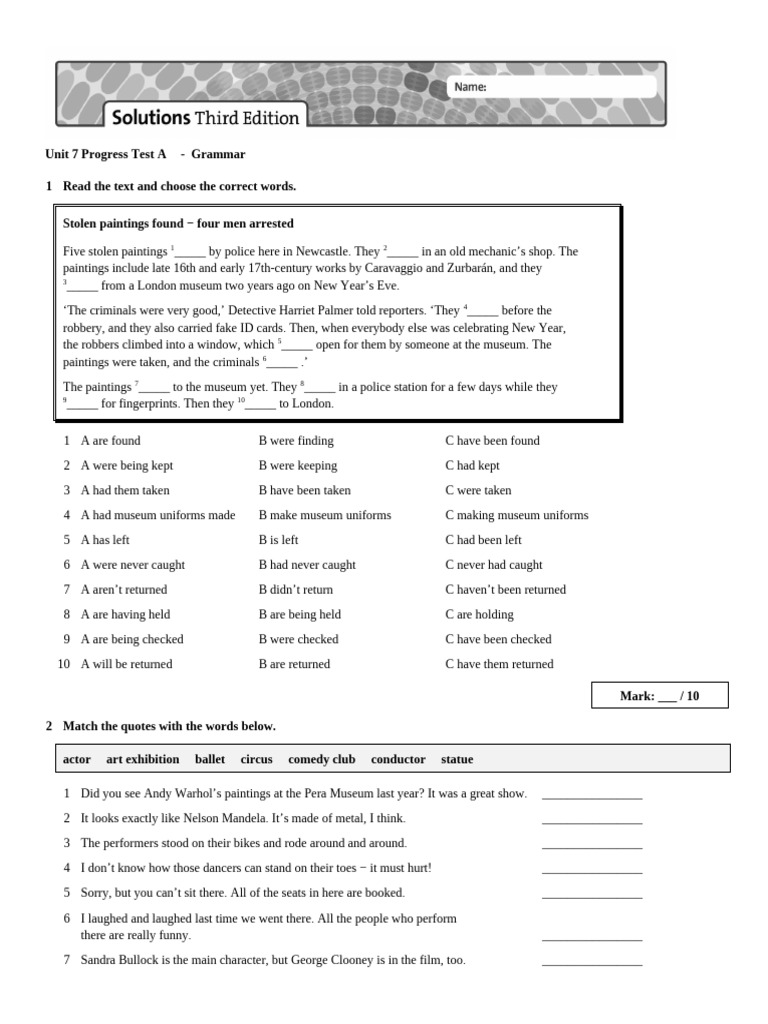 Unit 7 & 8 Progress Test Review | PDF