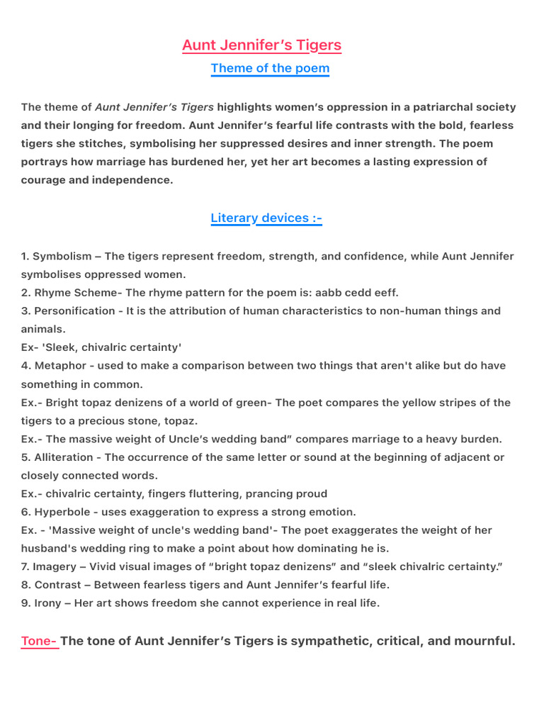 Aunt Jennifer's Tigers | PDF