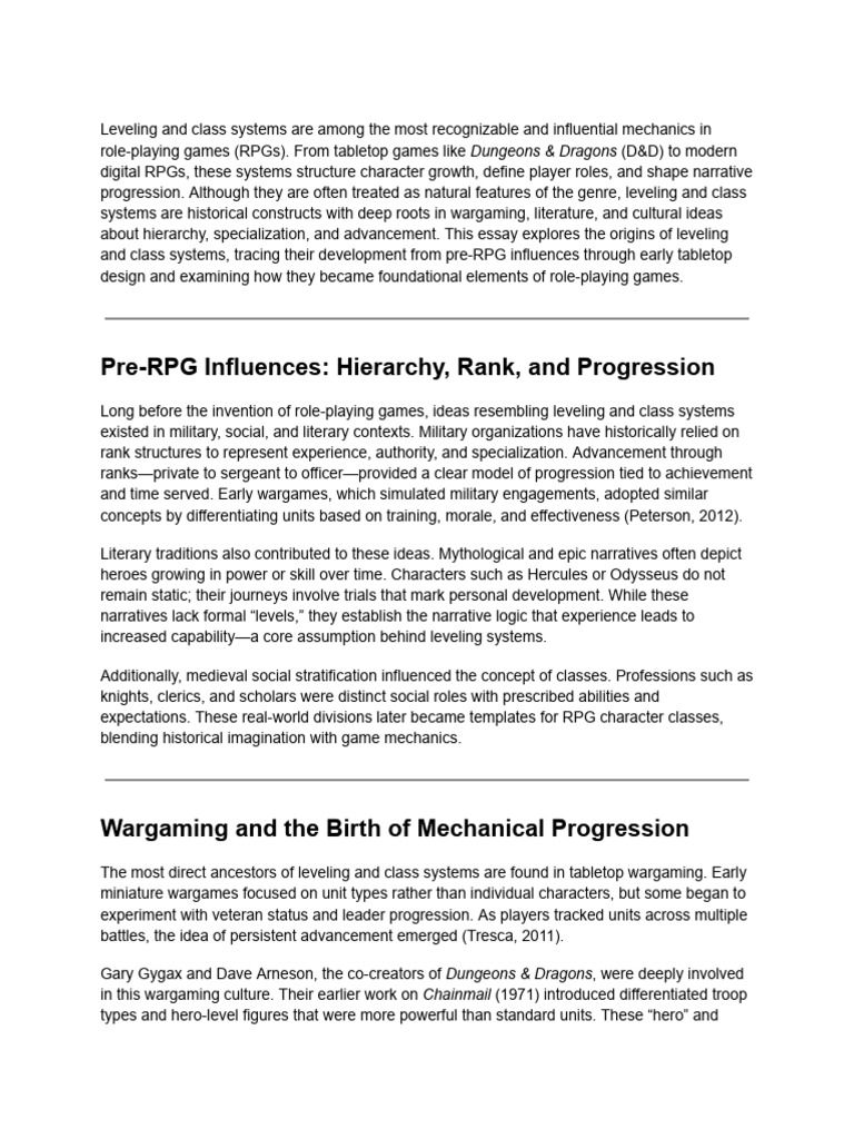 Origins of RPG Leveling and Class Systems | PDF | Role Playing Games ...