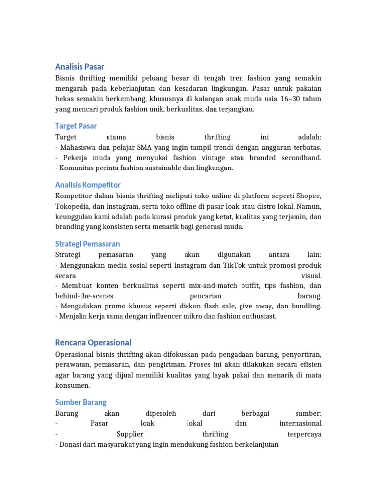 Peluang Bisnis Thrifting Berkelanjutan | PDF