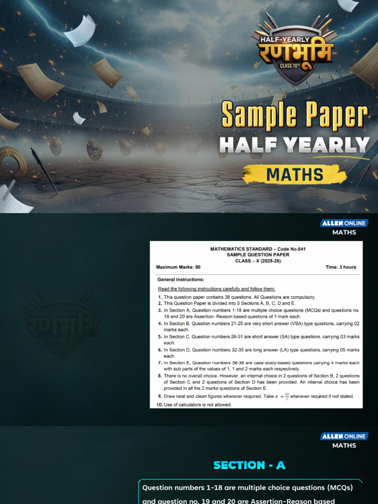 Sample Paper For Half Yearly Maths | PDF | Quadratic Equation | Zero Of ...