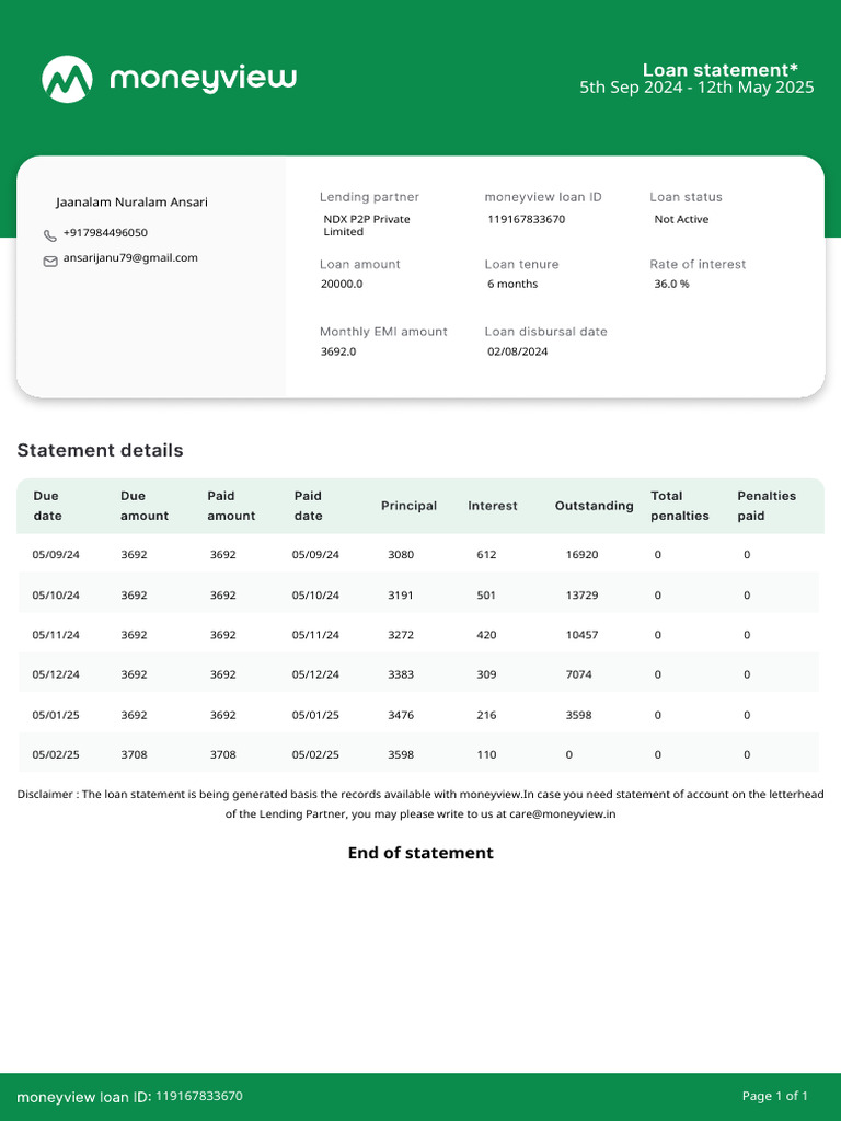Loan Statement 12-05-2025 | PDF | Monetary Economics | Financial Accounting