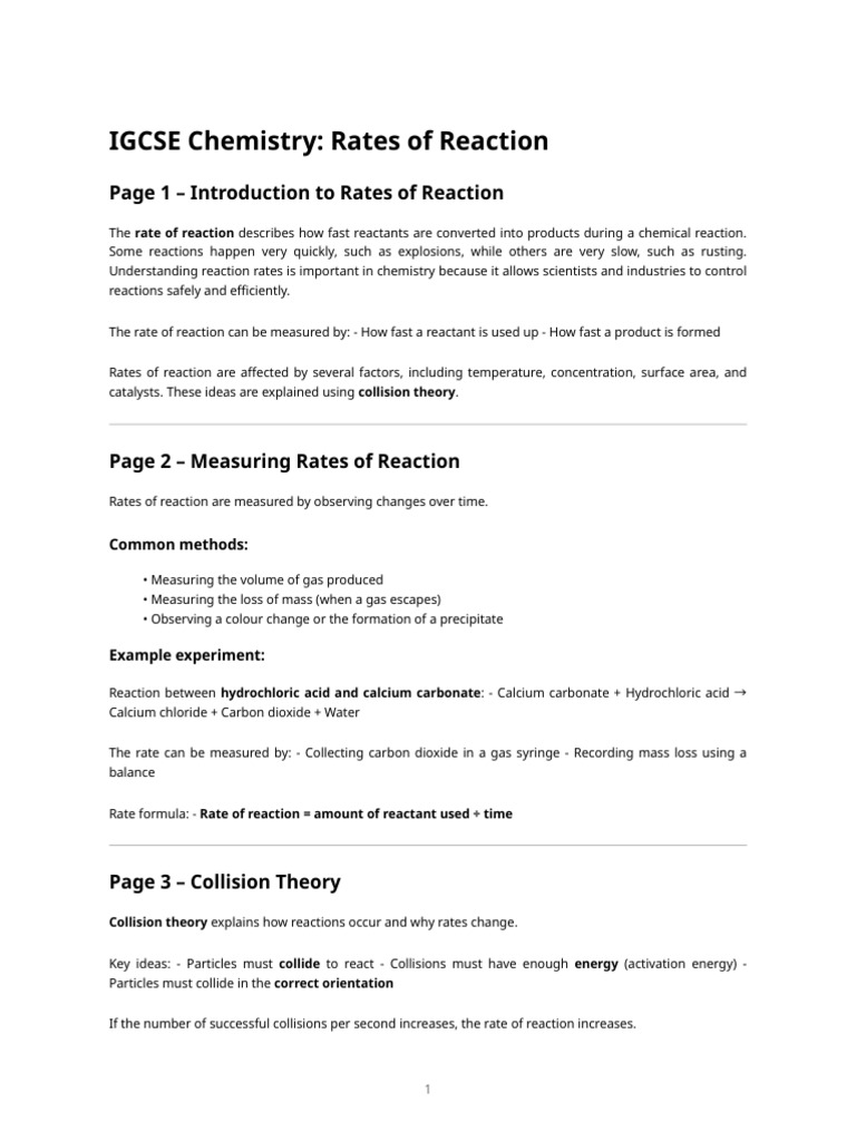 Igcse Chemistry - Rates of Reaction | PDF | Reaction Rate | Chemical ...