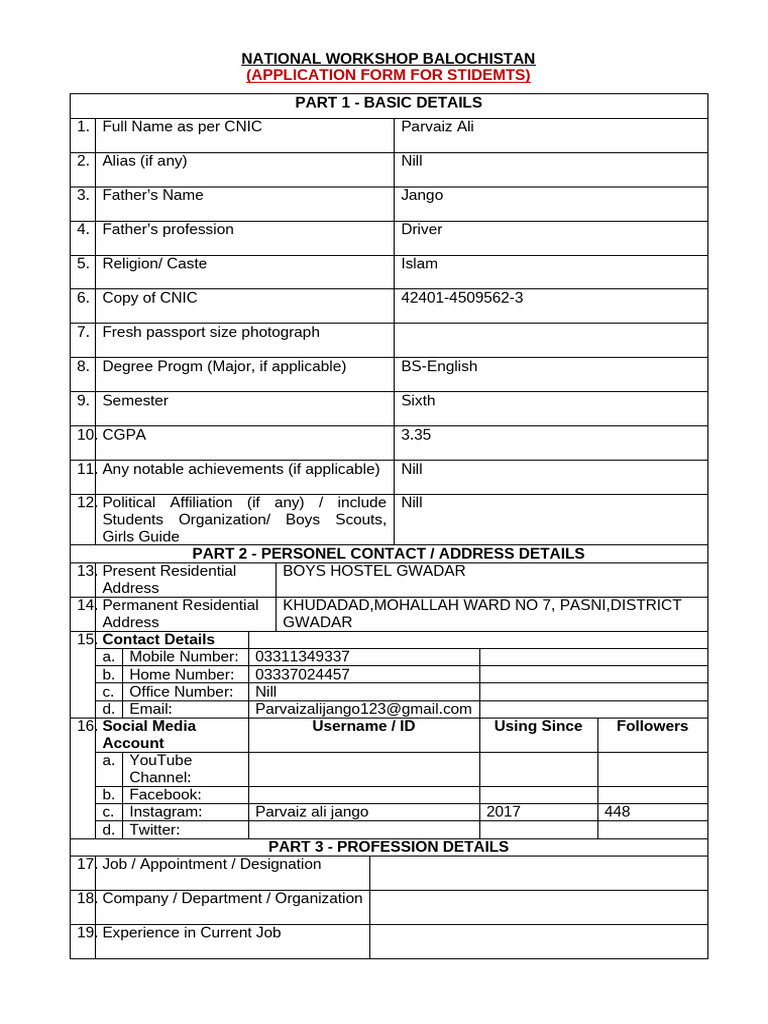 Blank Form For Student For NWB - 18 - 025611 | PDF