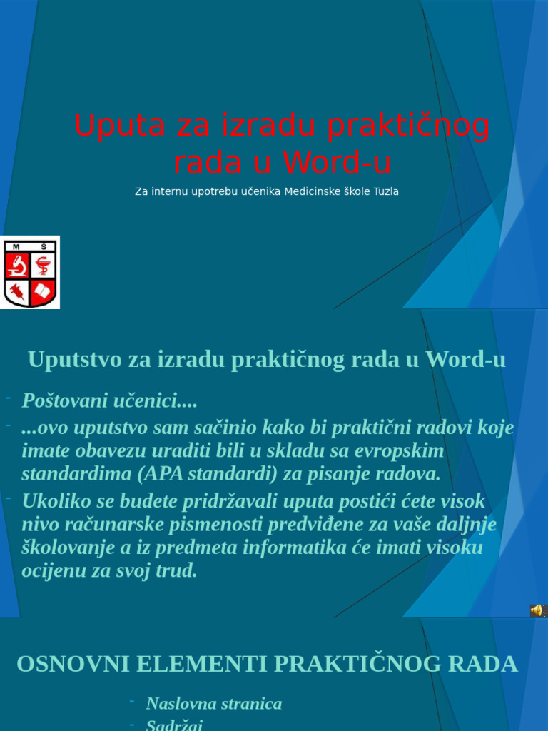 2025 26 UPUTA ZA IZRADU PRAKTIČNOG RADA - PPSX | PDF