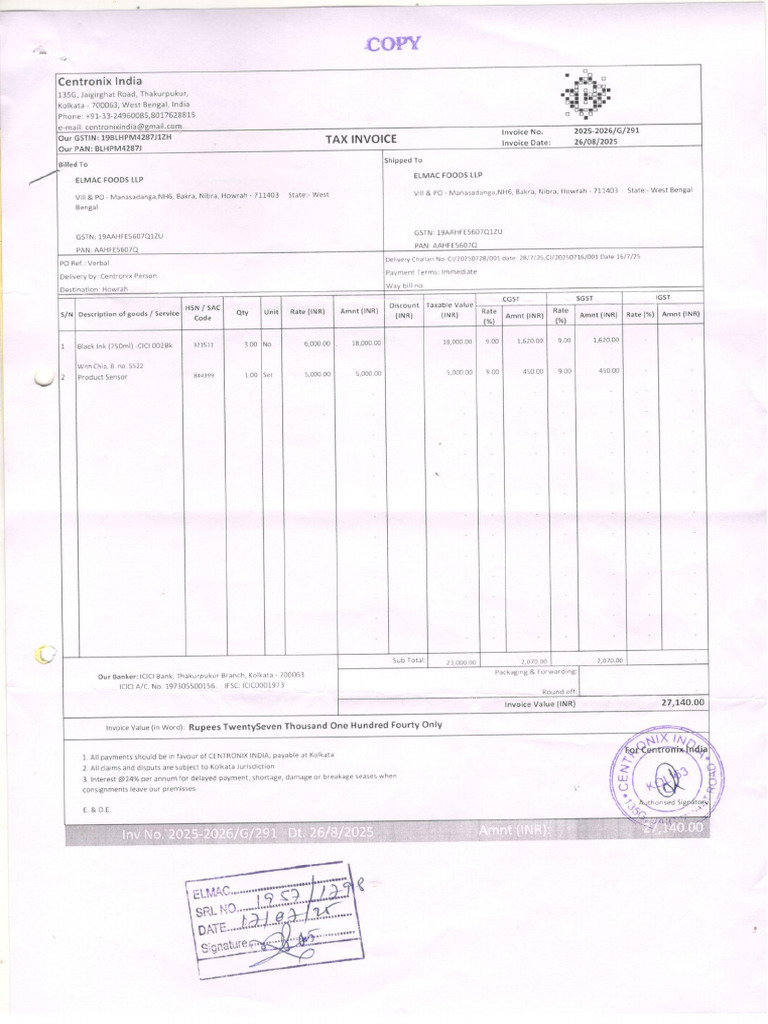 Invoice 2025-2026-G-291 | PDF