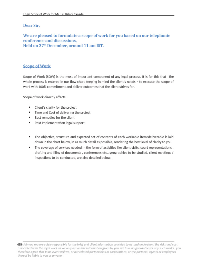 Legal Scope of Work for Lal Balani | PDF | Business Law | Private Law